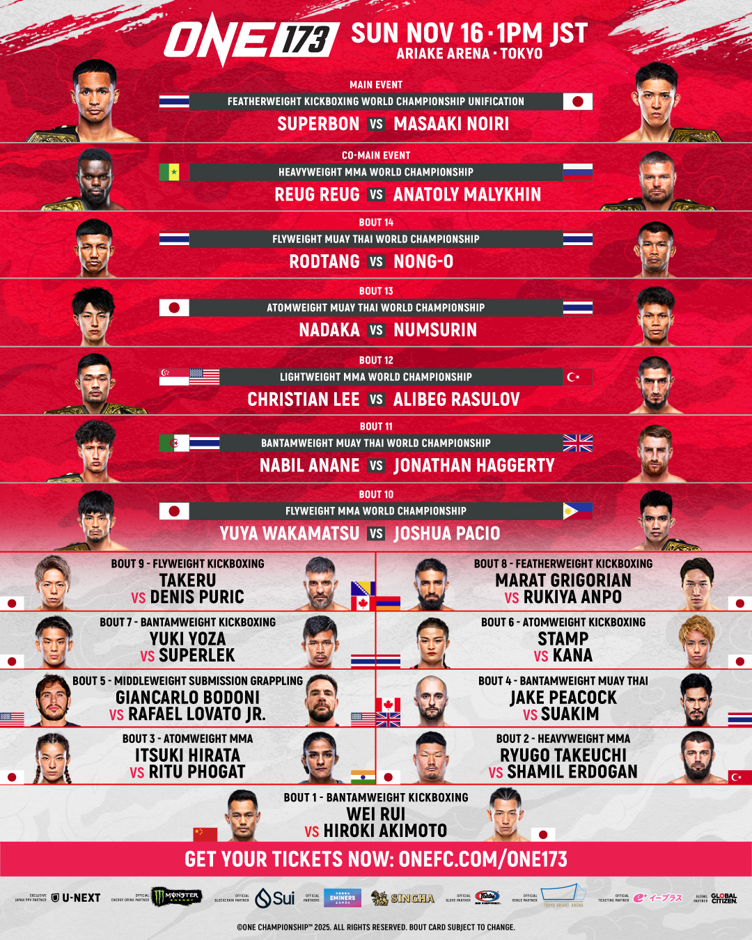 ONE 173 Results | Muay Thai Records